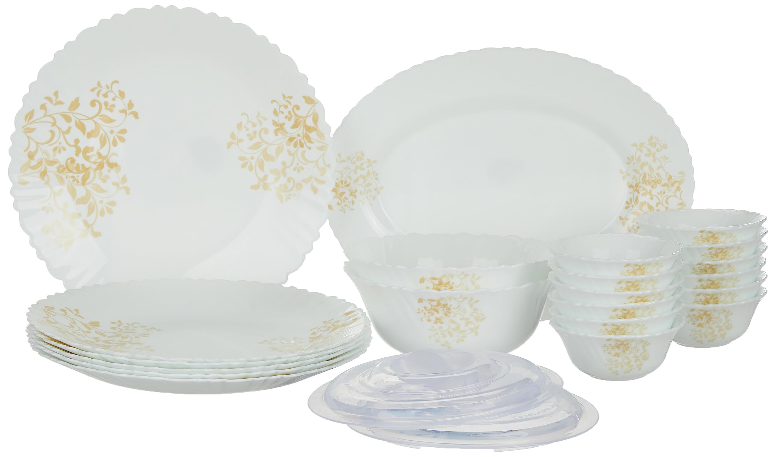 Larah by Borosil Ingot Fluted Series Opalware Dinner Set | 23 Pieces ...