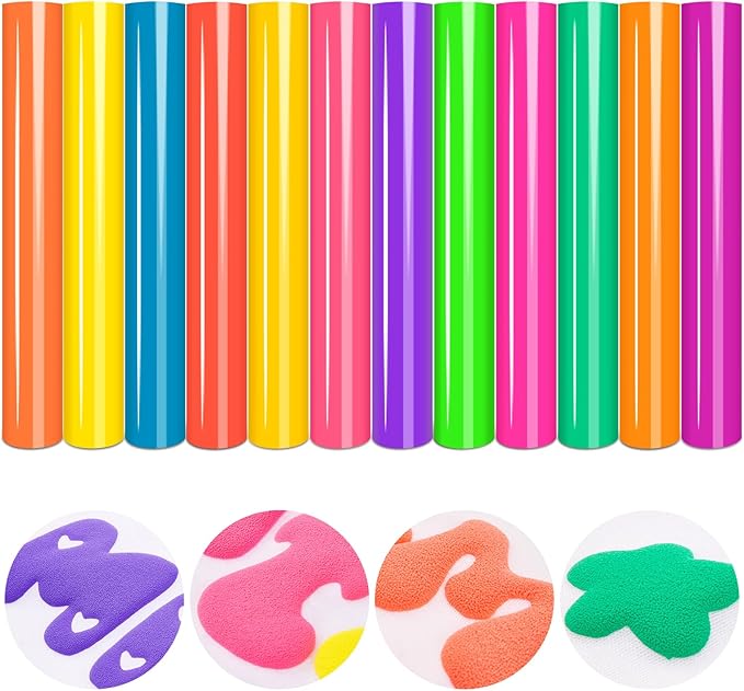 Amazon.com: Tintnut Neon Puff Vinyl Heat Transfer - 12pcs 12"*10 ...