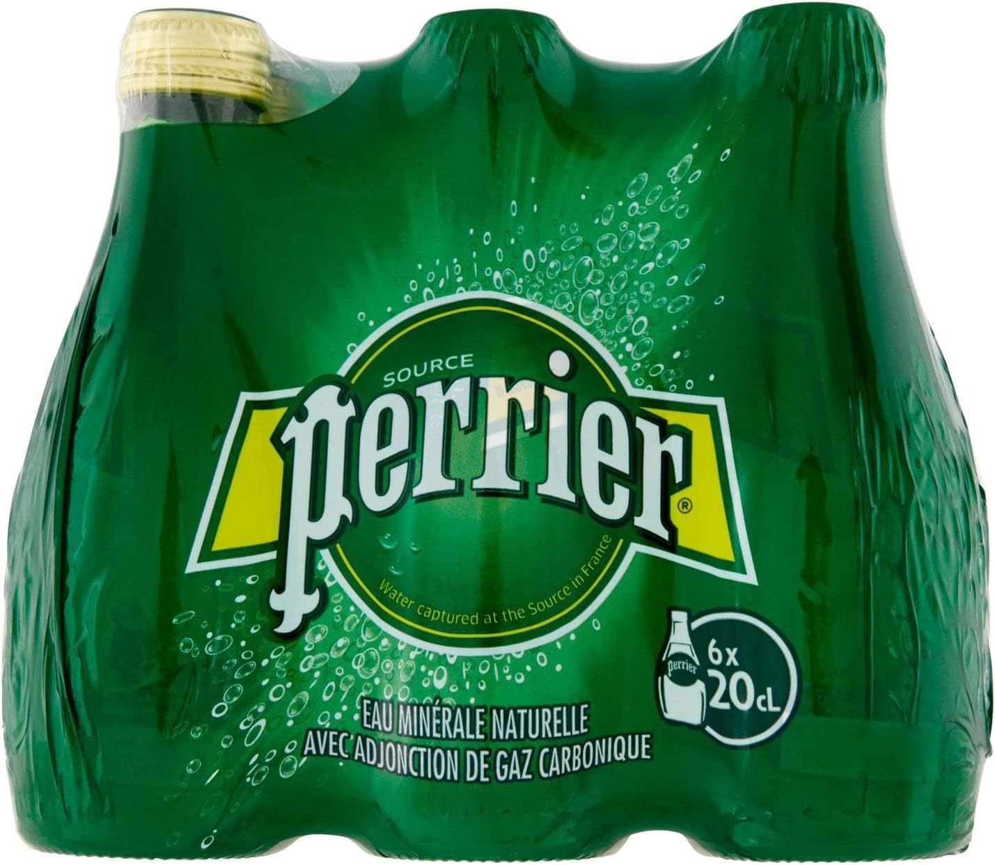 Perrier Natural Sparkling Mineral Water Glass Bottle, Regular, 6 x 200 ...