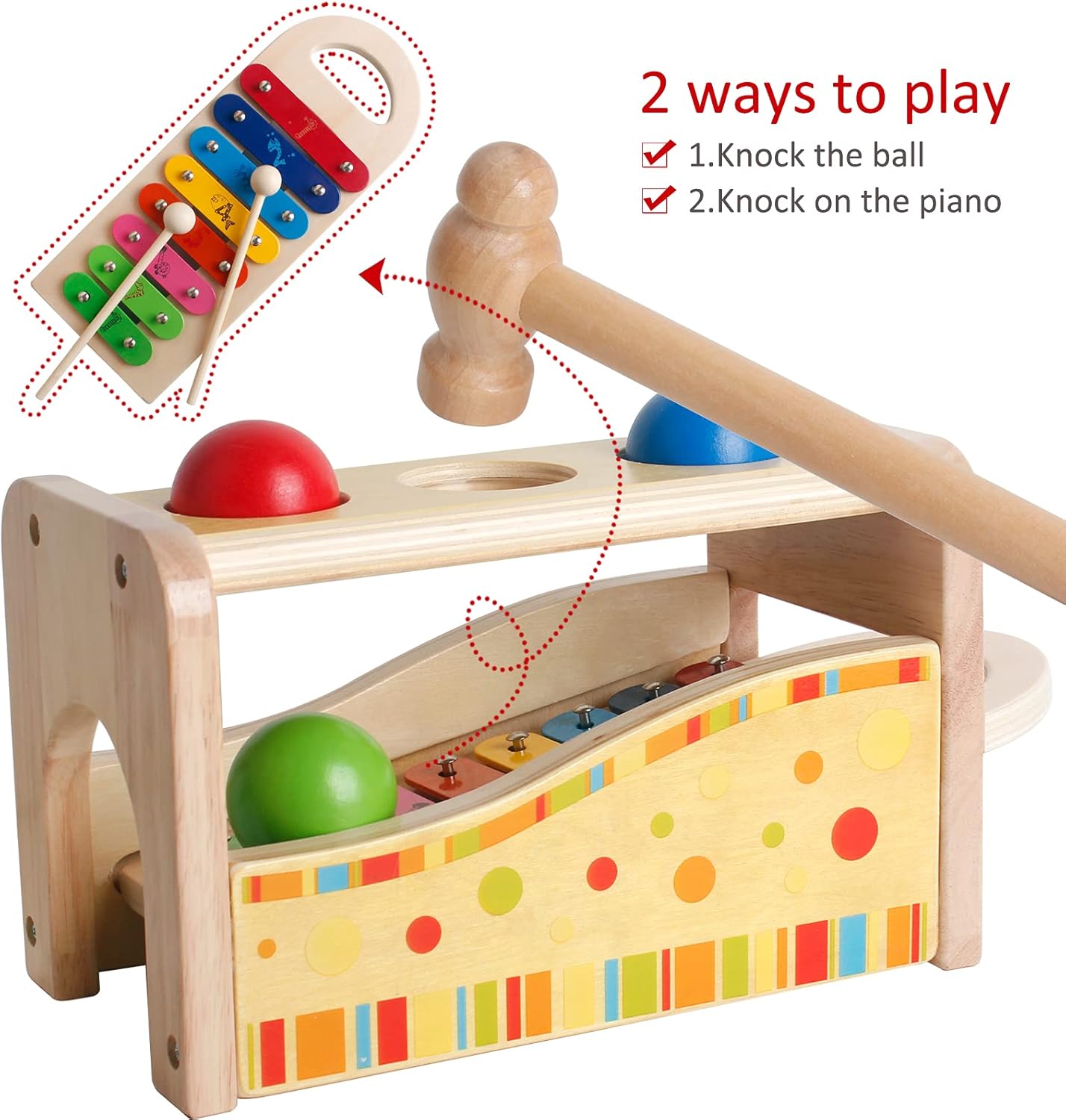 Buy AMSWORD Colorful Wood Tap Xylophone Ball Drop Toy Bench Baby ...