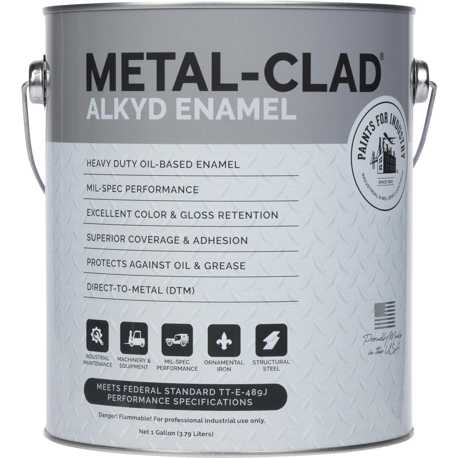 METAL-CLAD Industrial Alkyd Enamel Paint (Gloss White) 1 Gallon, 2-HES ...