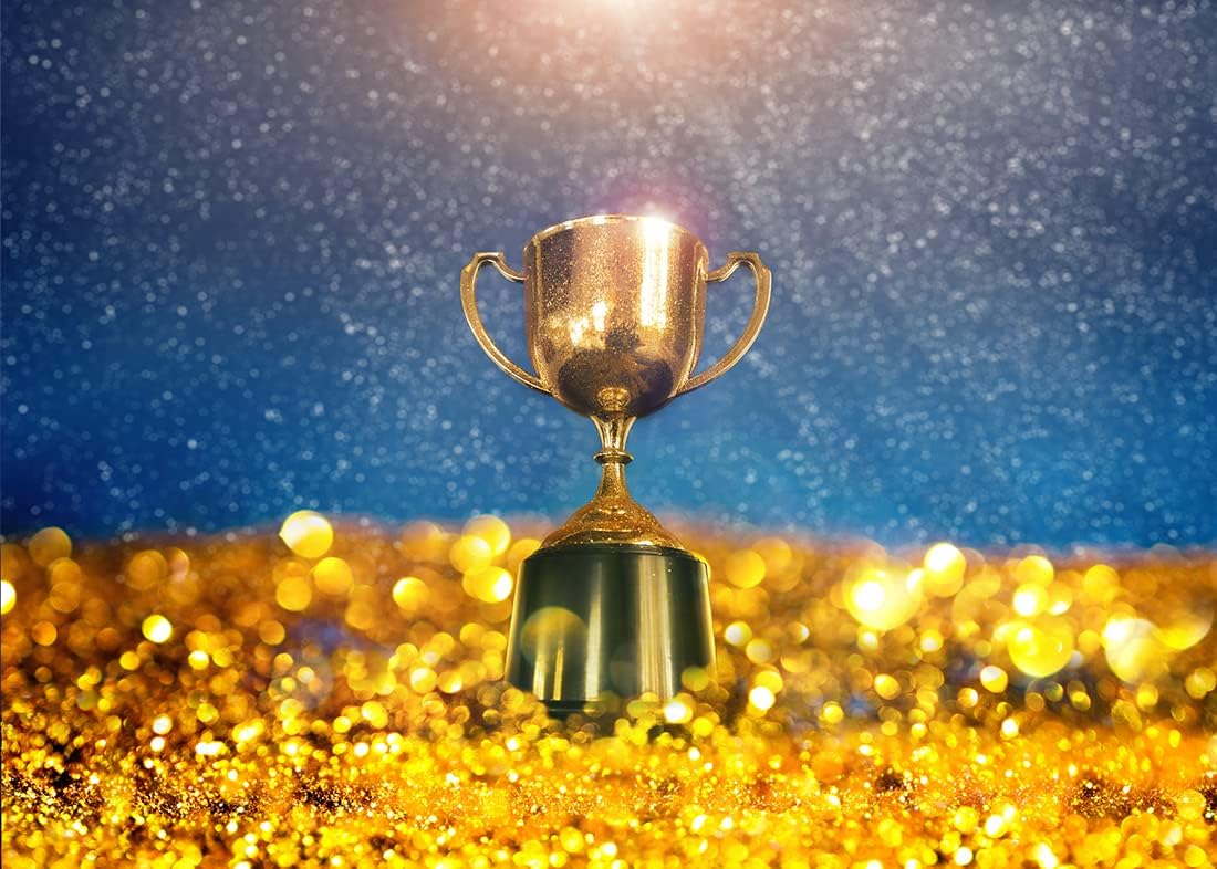 Amazon.com : Loccor Fabric 7x5ft Golden Champion Trophy Backdrop Winner ...