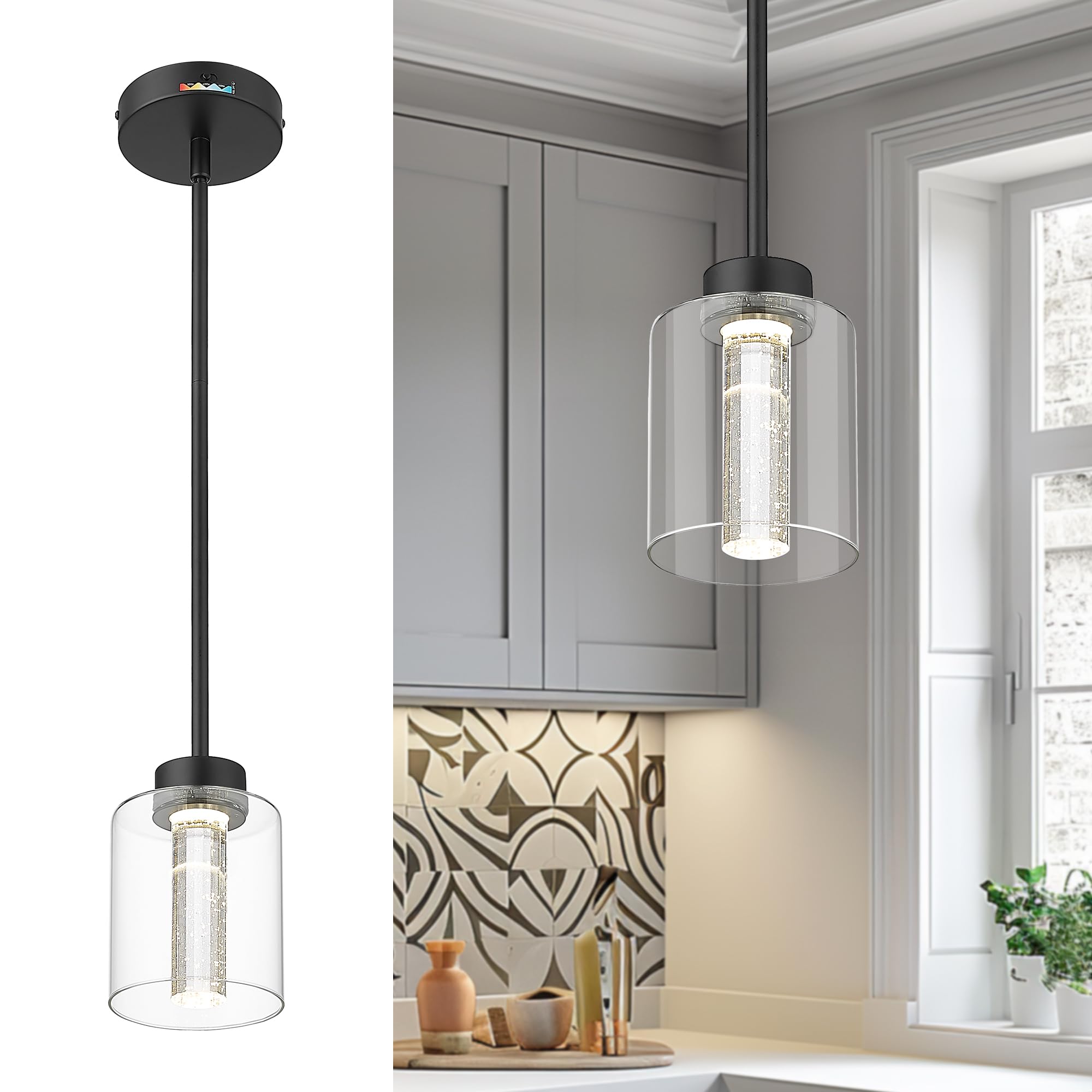 kudos Pendant Light Fixtures, Black Pendant Light with Crystal Bubble ...