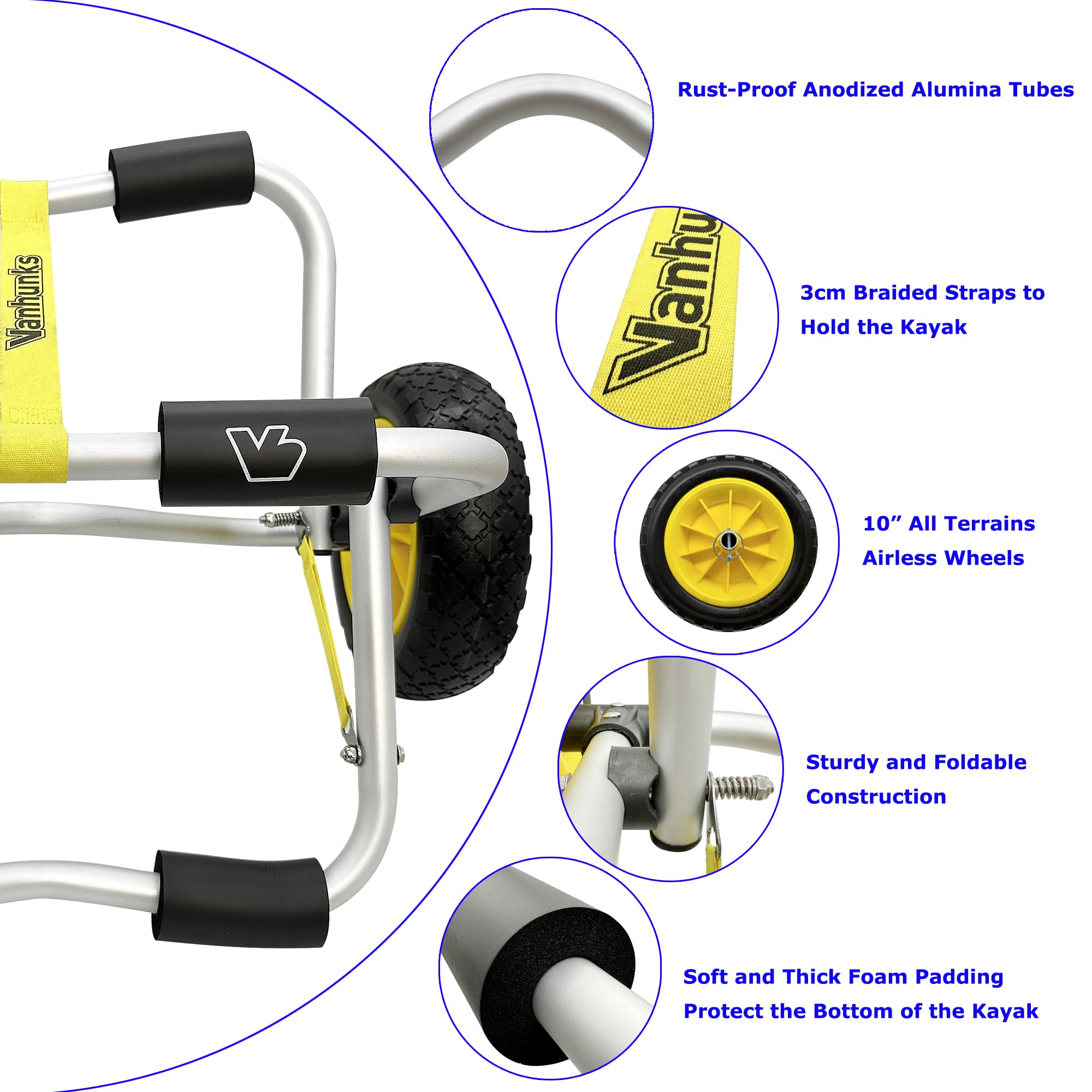 Snapklik.com : Vanhunks Kayak Cart Dolly Foldable Kayak Trolley Wheels