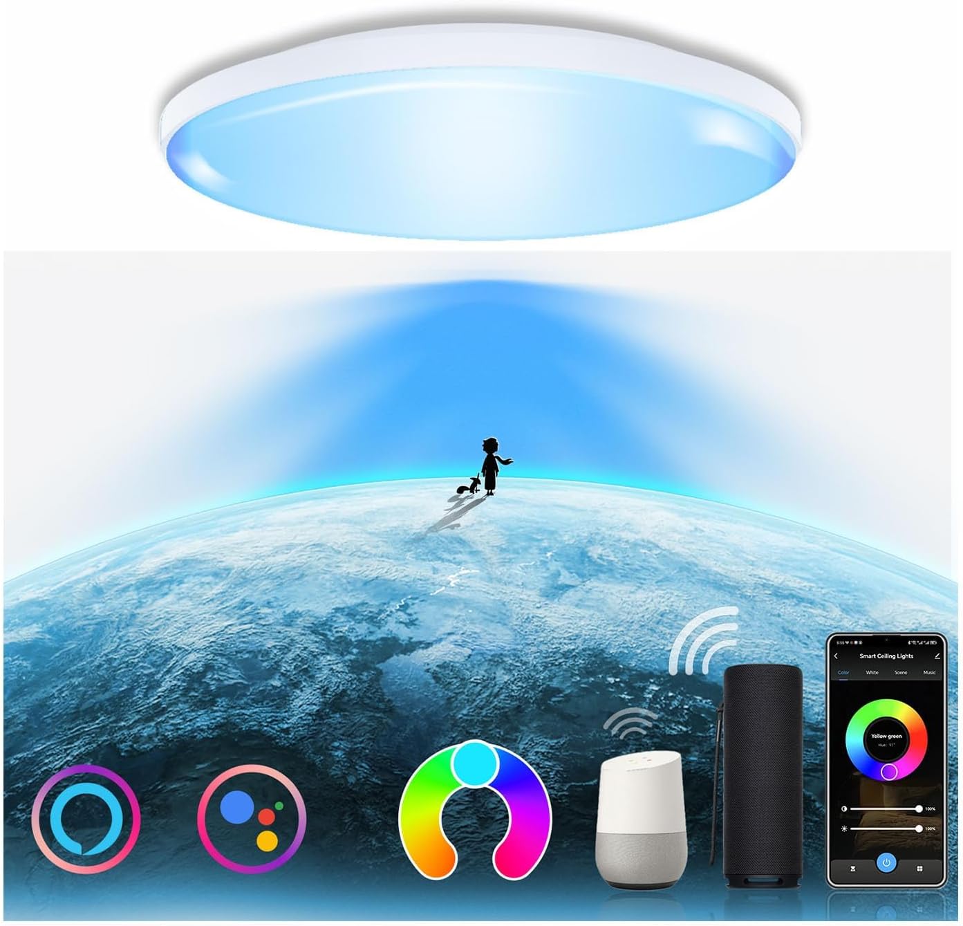 10 Inch RGB LED Flush Mount Smart Ceiling Light,23W Ultra-Slim Ceiling ...