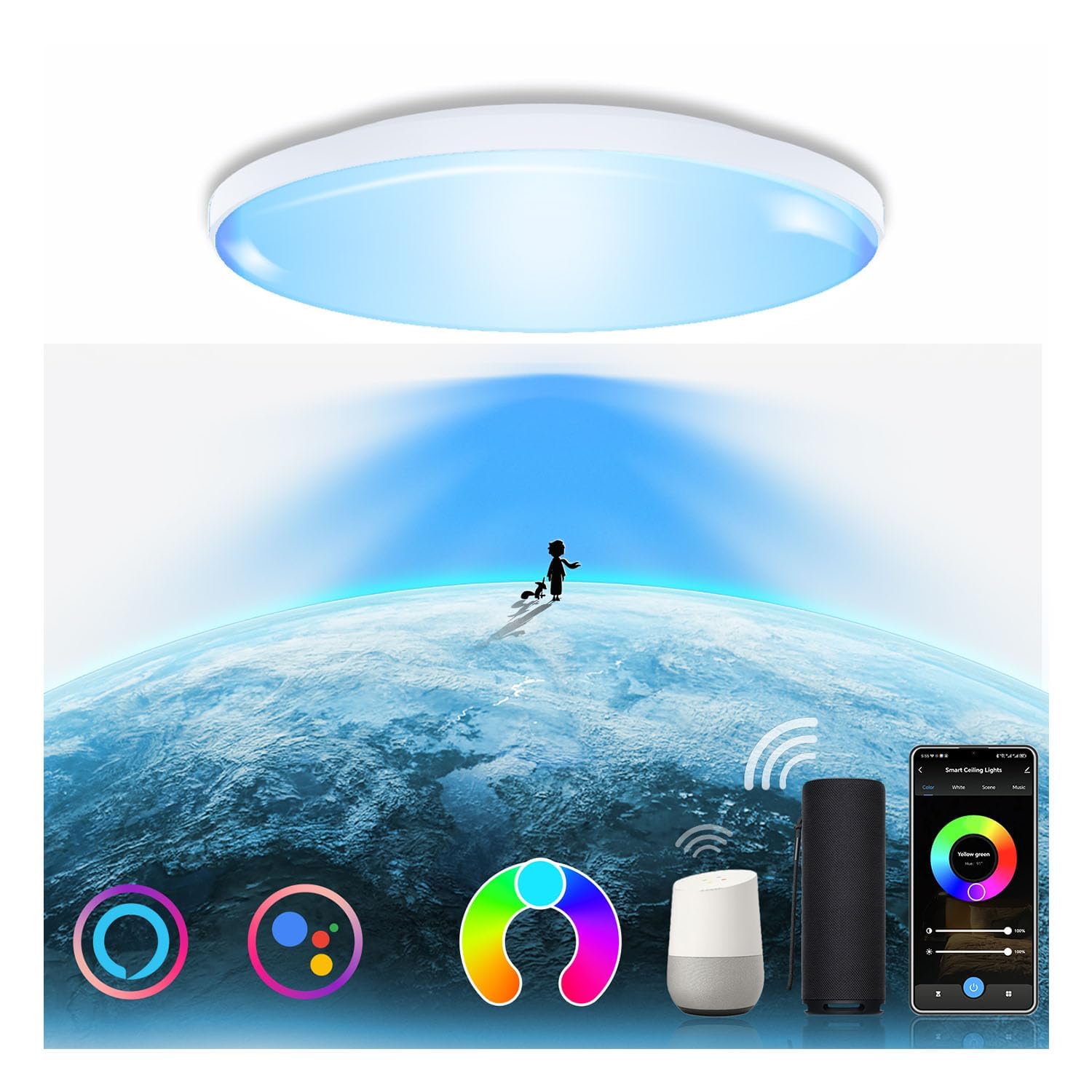 10 Inch RGB LED Flush Mount Smart Ceiling Light,23W Ultra-Slim Ceiling ...