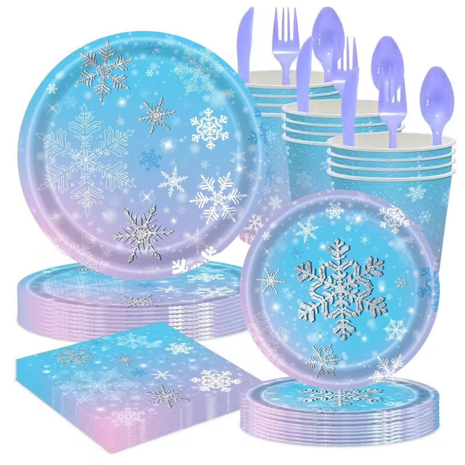 Amazon.com: Snowflake Birthday Party Supplies Serve 20, 140pcs ...