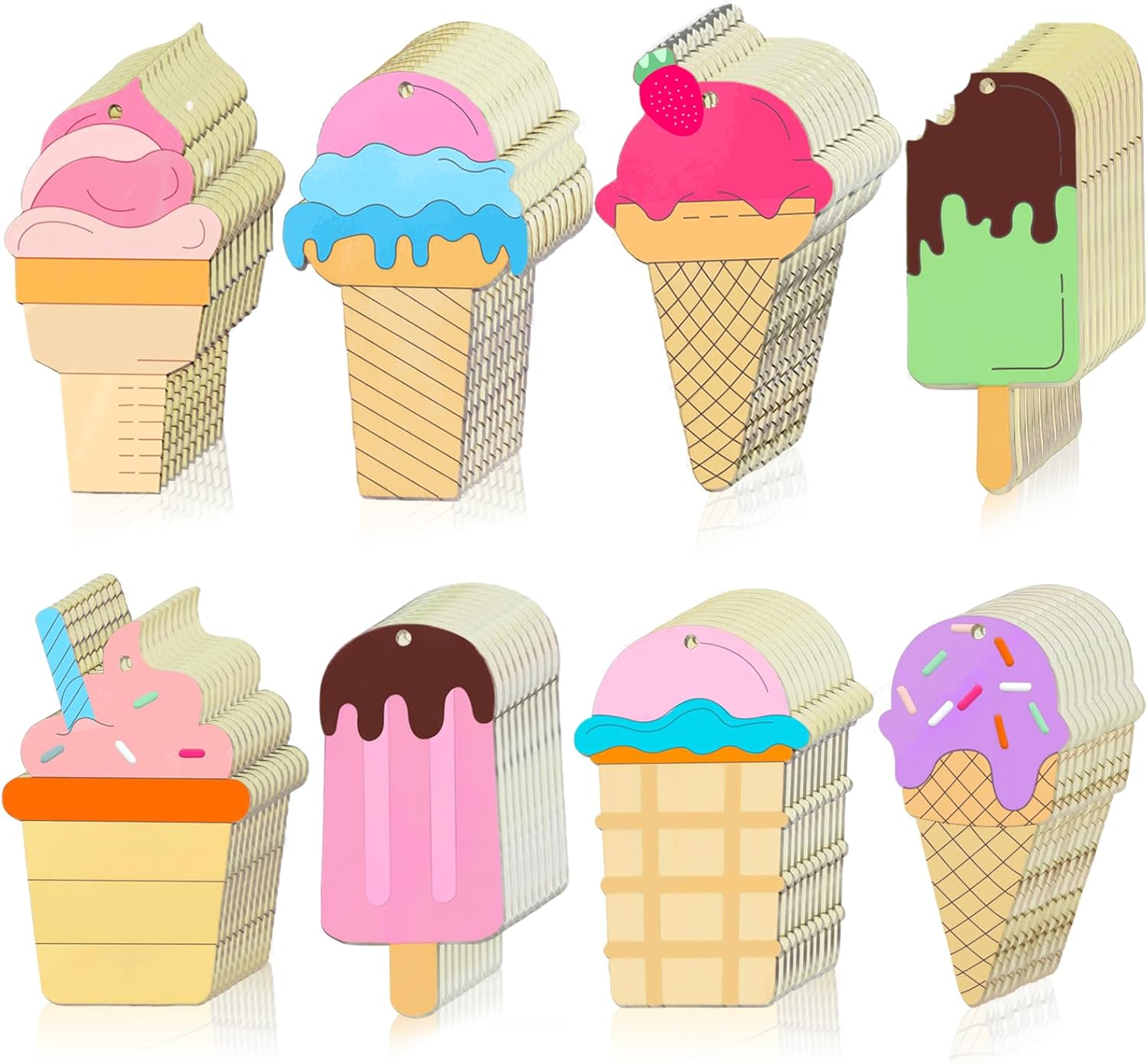 Amazon.com: AOCEAN 80 Pcs Unfinished Wooden Ice Cream Cutouts Ornaments ...