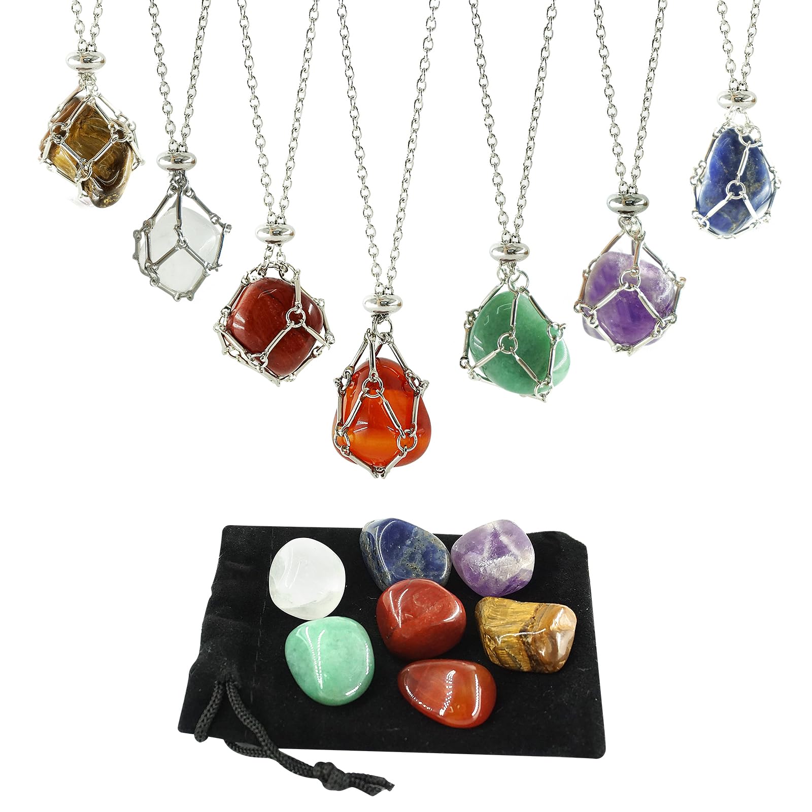 Amazon.com: Healing Crystal Necklace Set, 7 Pcs Adjustable Crystal Cage ...