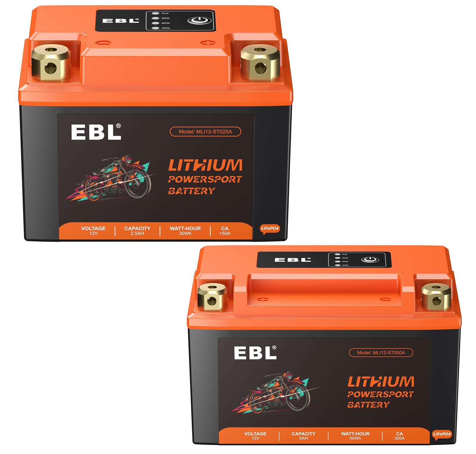Amazon.com: EBL Lithium Motorcycle Battery LiFePO4 12V 2.5Ah + 5Ah ...