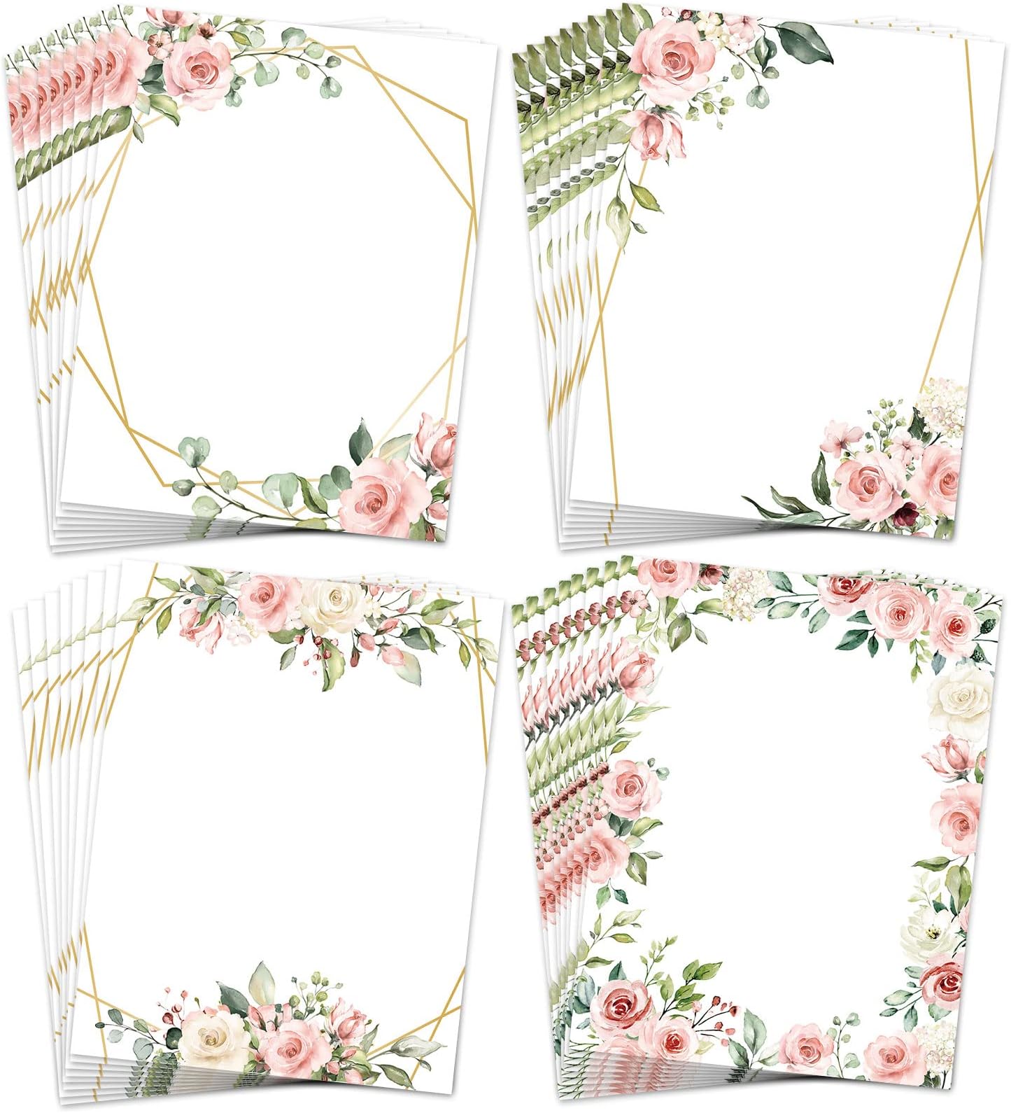 AnyDesign 48 Sheet Floral Stationery Letterhead Paper Pink Flower ...