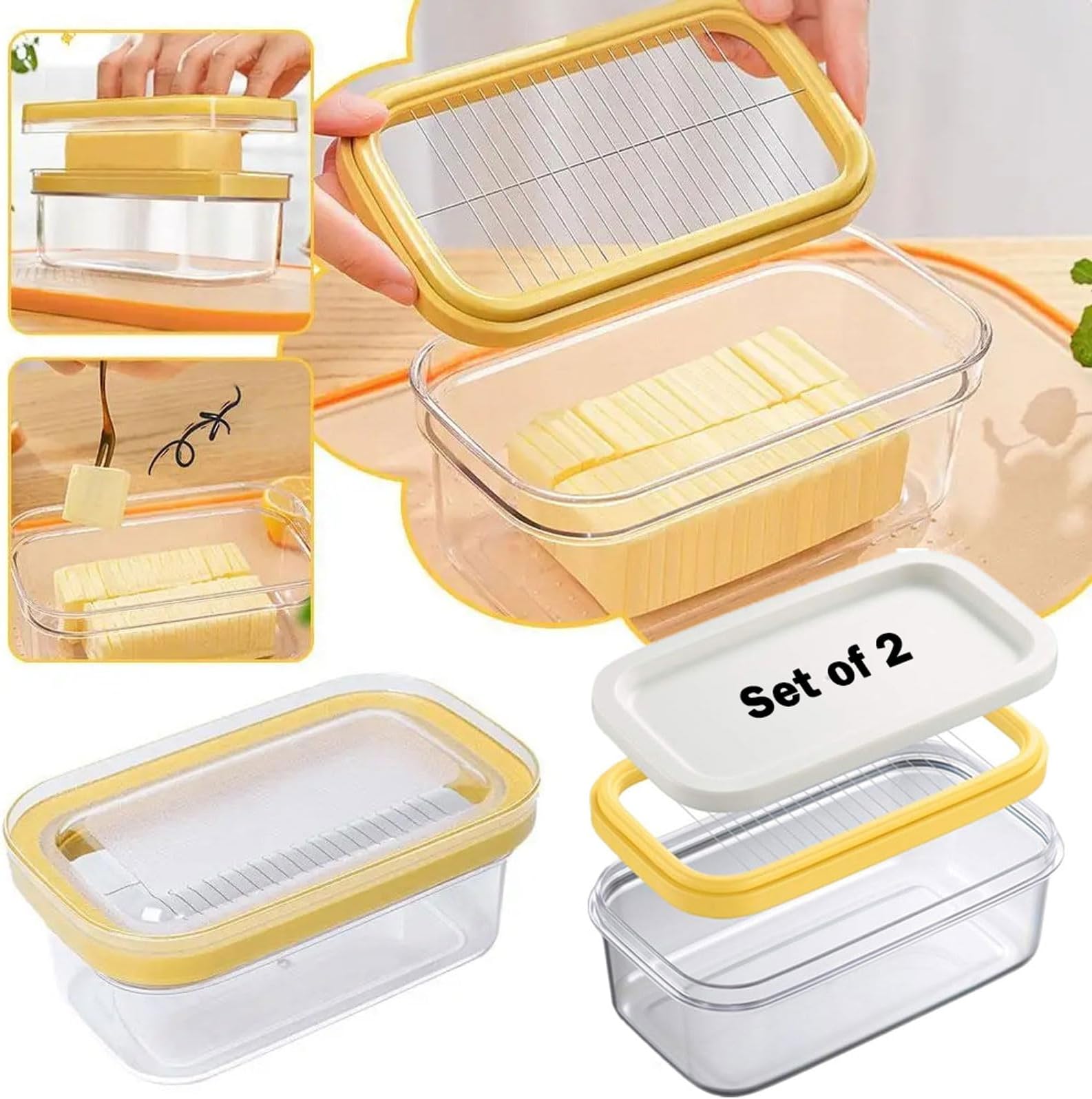 Amazon.com | Butter Slicer Cutter, Stick Butter Container Dish with Lid ...