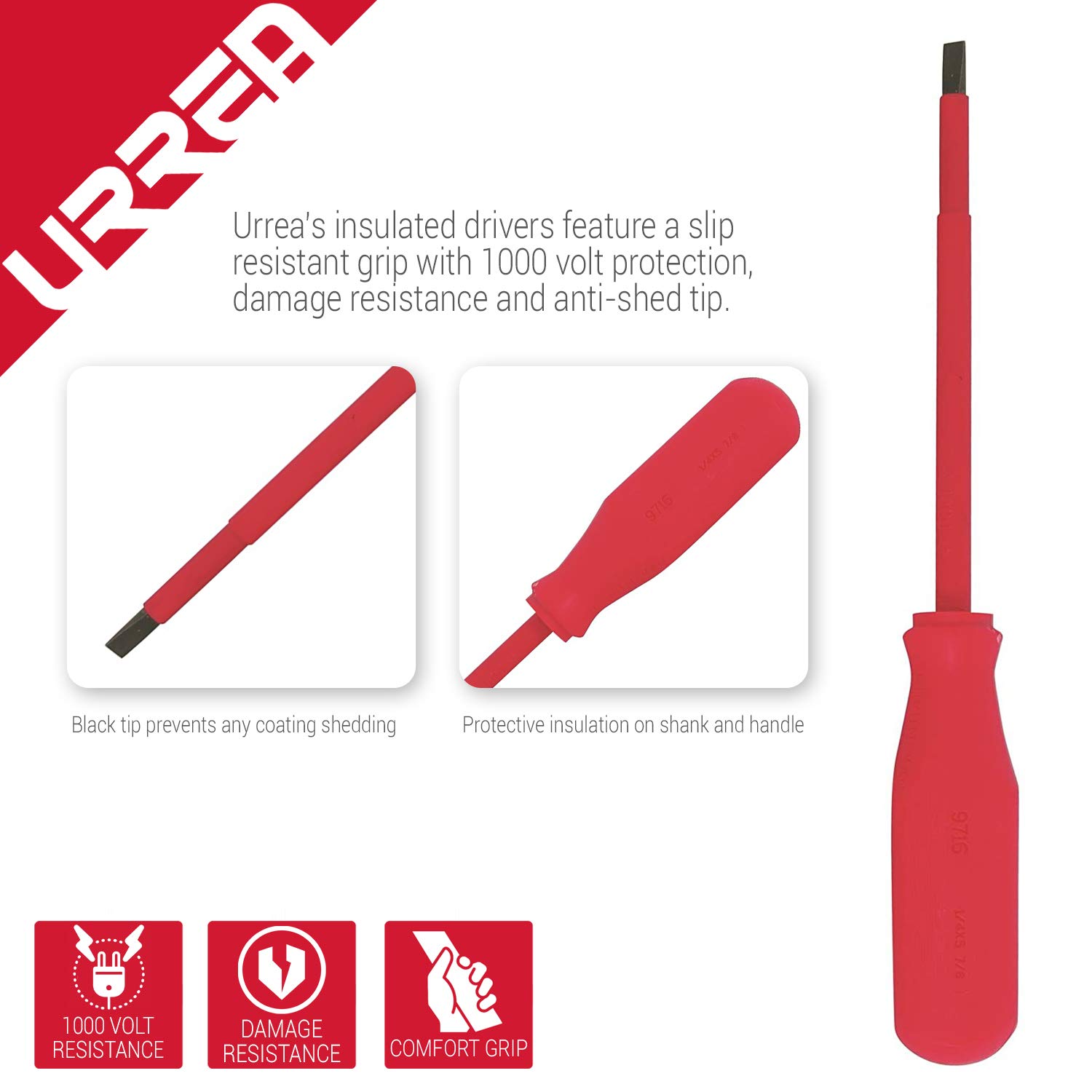 Snapklik.com : URREA Insulated 1000V Screwdriver - 5/32" Slotted Tip Driver