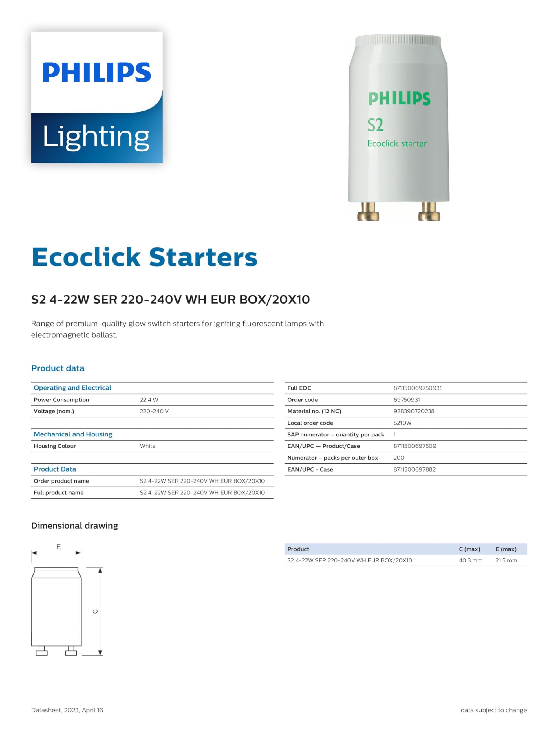 PHILIPS S2 Starter 4-22W 697509 10PK : Amazon.co.uk: Automotive