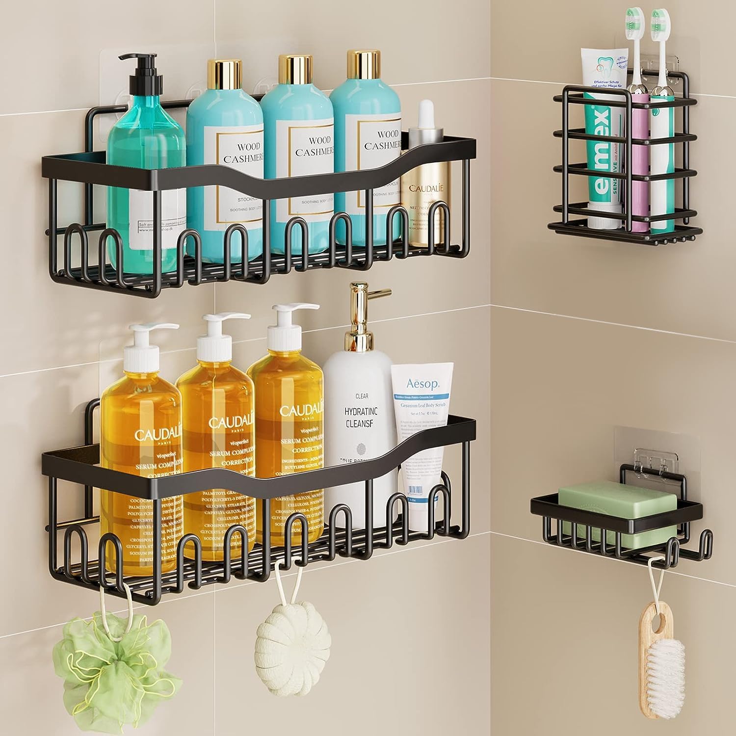 Amazon.com: Shower Caddy, Bathroom Shower Organizer [4-Pack], Self ...