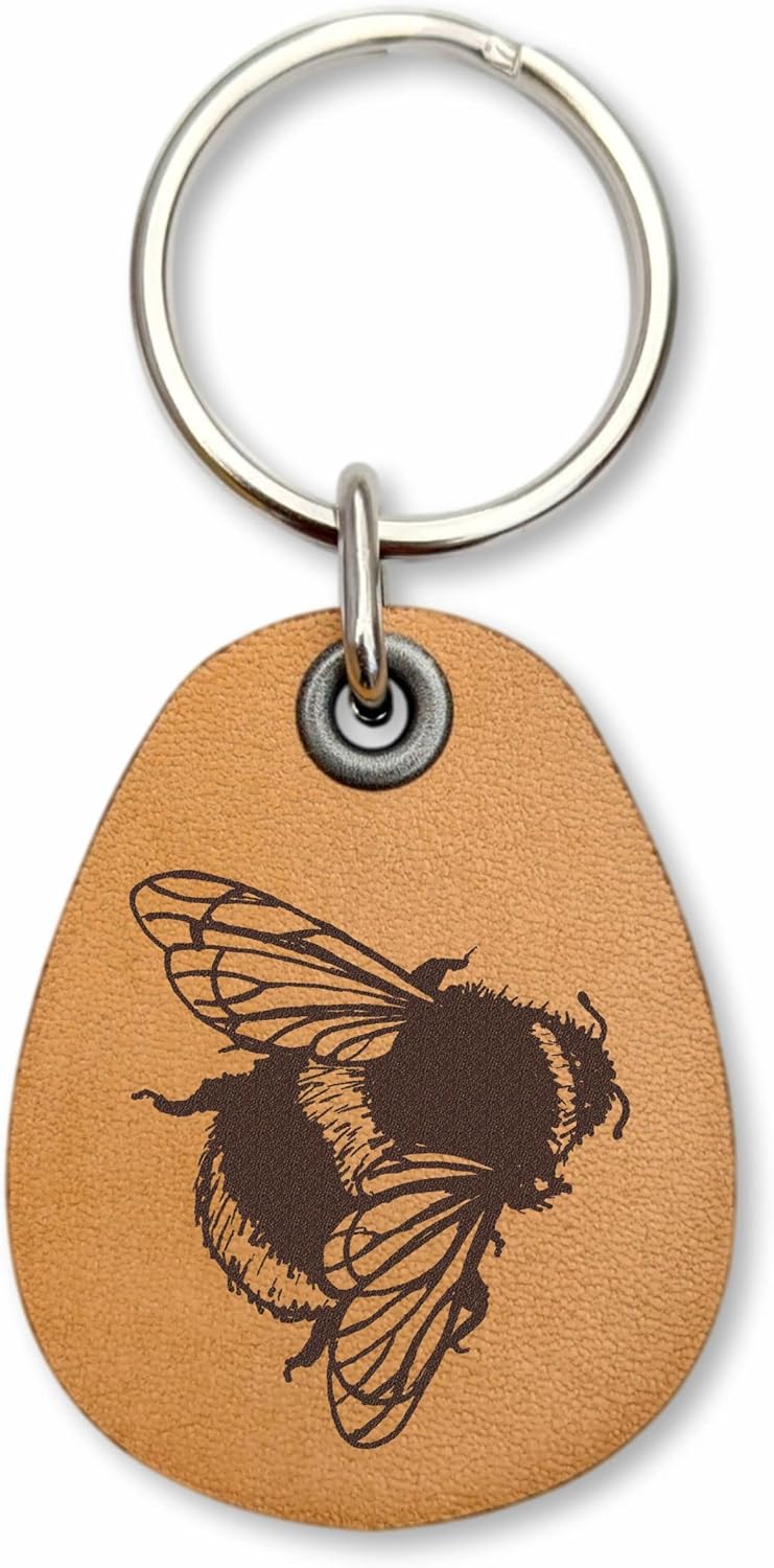 Amazon.com: ForLeatherMore Genuine Leather Bee Keychain Insect key fob ...