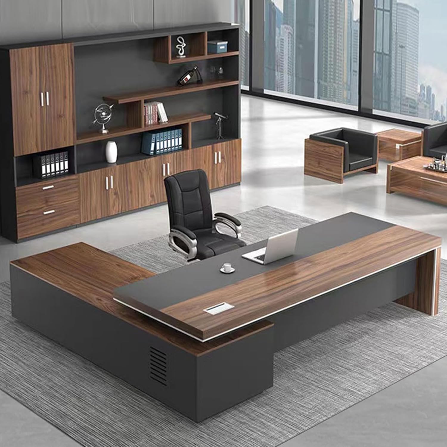 Amazon.com: 94.4" Executive Desk Modern L-Shaped Office Desk with Power ...