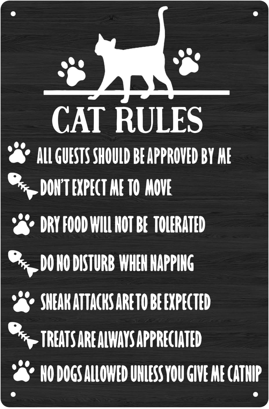 Amazon.com: Cat Sign Funny Cat Rules Tin Sign Novelty Wall Art ...