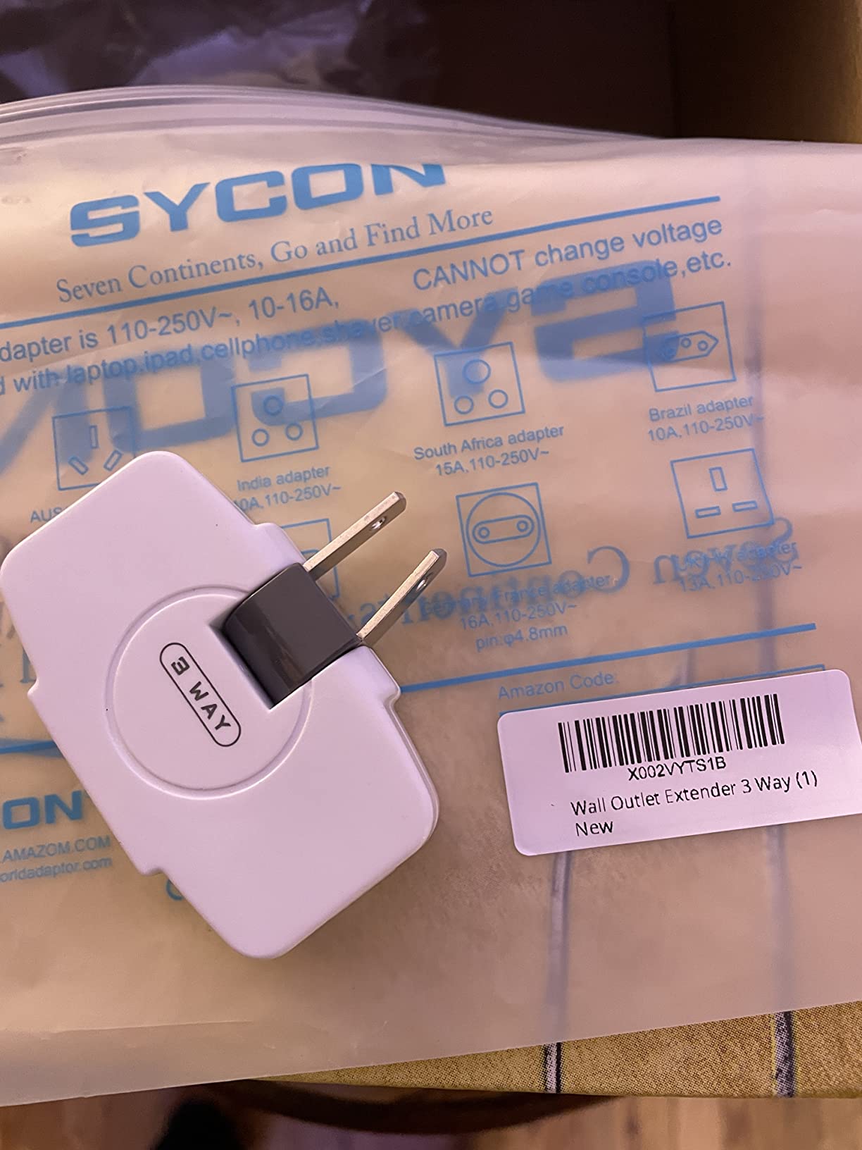Amazon.com: SYCON 3 合 1 牆壁插座延長器 AC 轉接器,2 爪旋轉迷你室內牆壁水龍頭電源插座延長插頭,可折疊延長插頭 ...