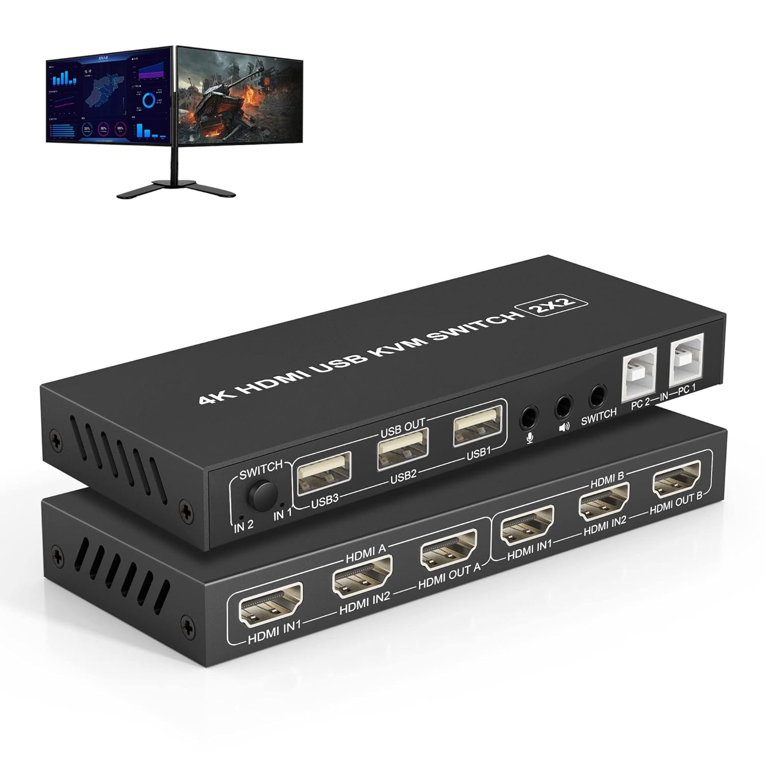 Dual Monitor HDMI KVM Switch 2 Port 4K@60HZ, Extended Display HDMI ...