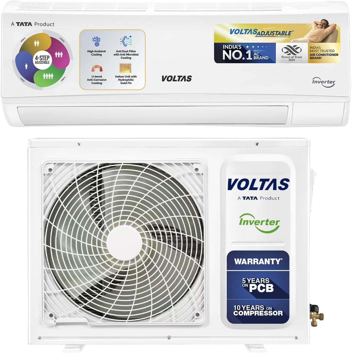 Voltas 1 Ton 5 Star, Inverter Split AC(Copper, 4-in-1 Adjustable Mode, Anti-dust Filter, 2024 ...