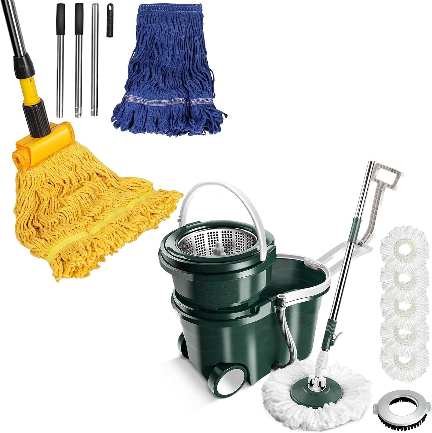 Amazon.com: MASTERTOP Looped-End String Wet Mop and Spin Mop Bucket ...