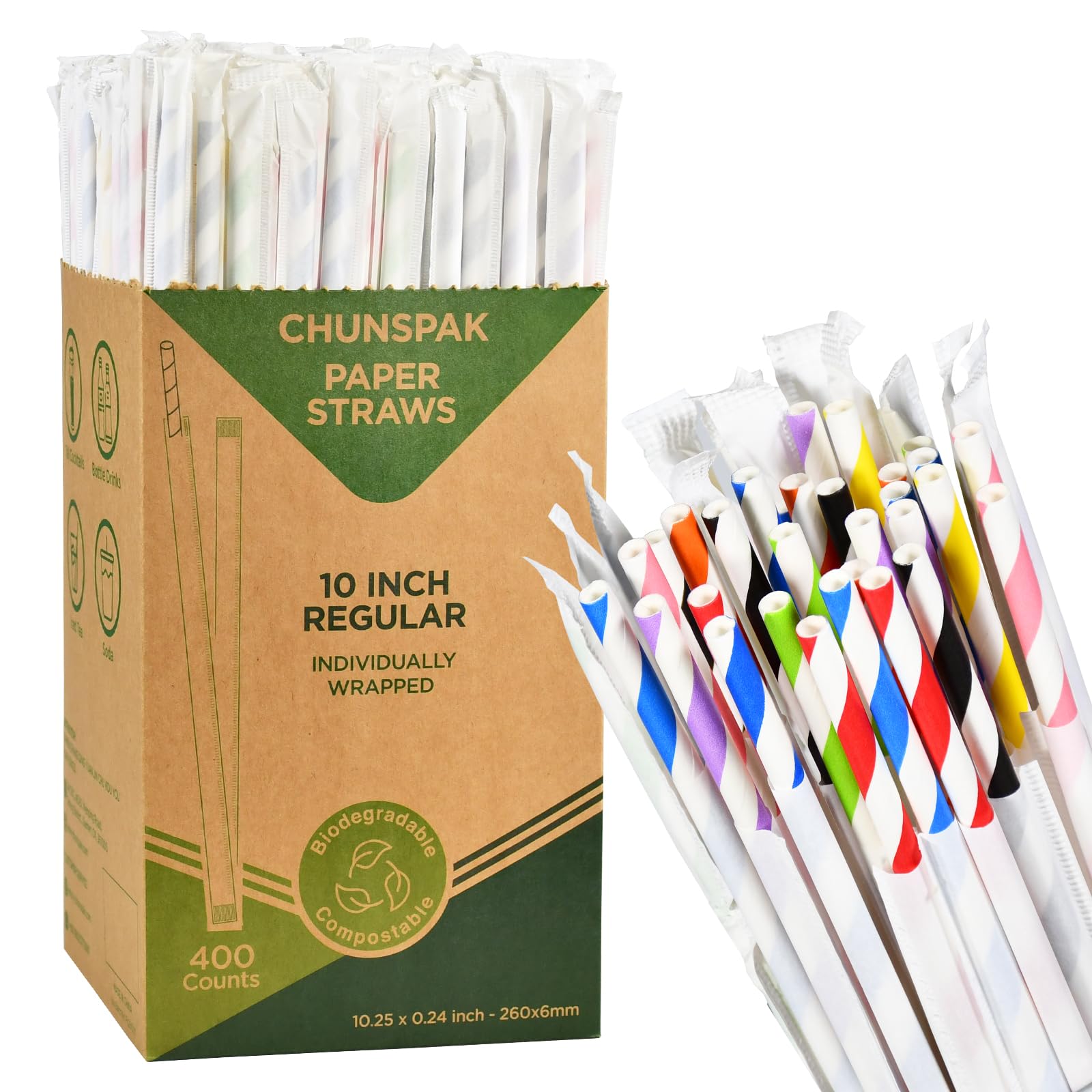 Amazon.com: Chunspak 10.25 Inch Long Disposable Paper Straws ...