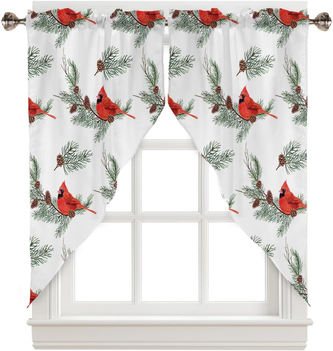 Amazon.com: Swag Curtain,Red Cardinals Pine Cone Branch Christmas ...