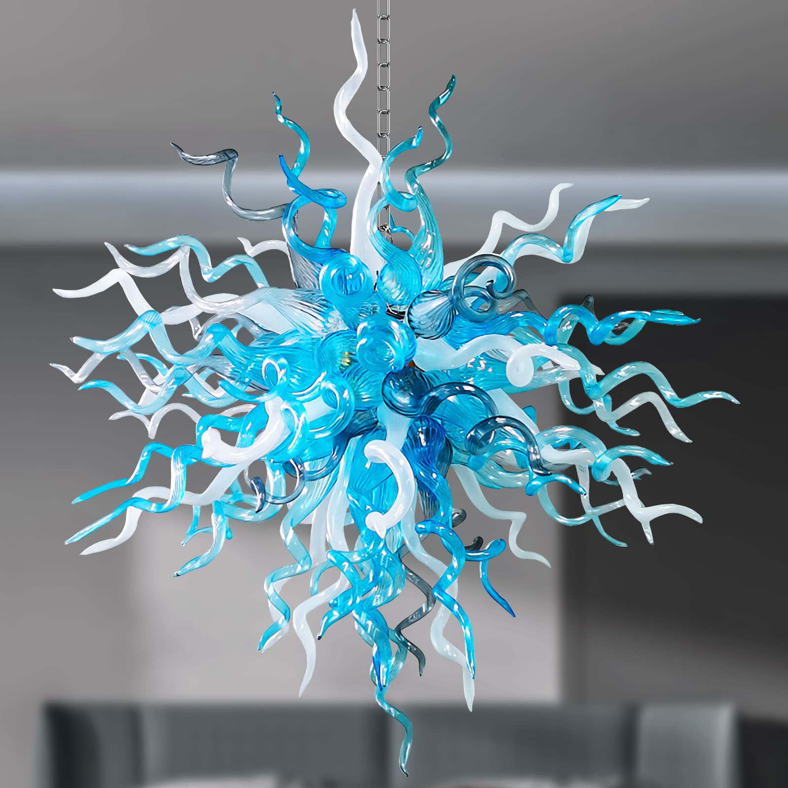 Modern Hand Blown Glass Art Chandelier, Luxury Hanging Light Fixture ...
