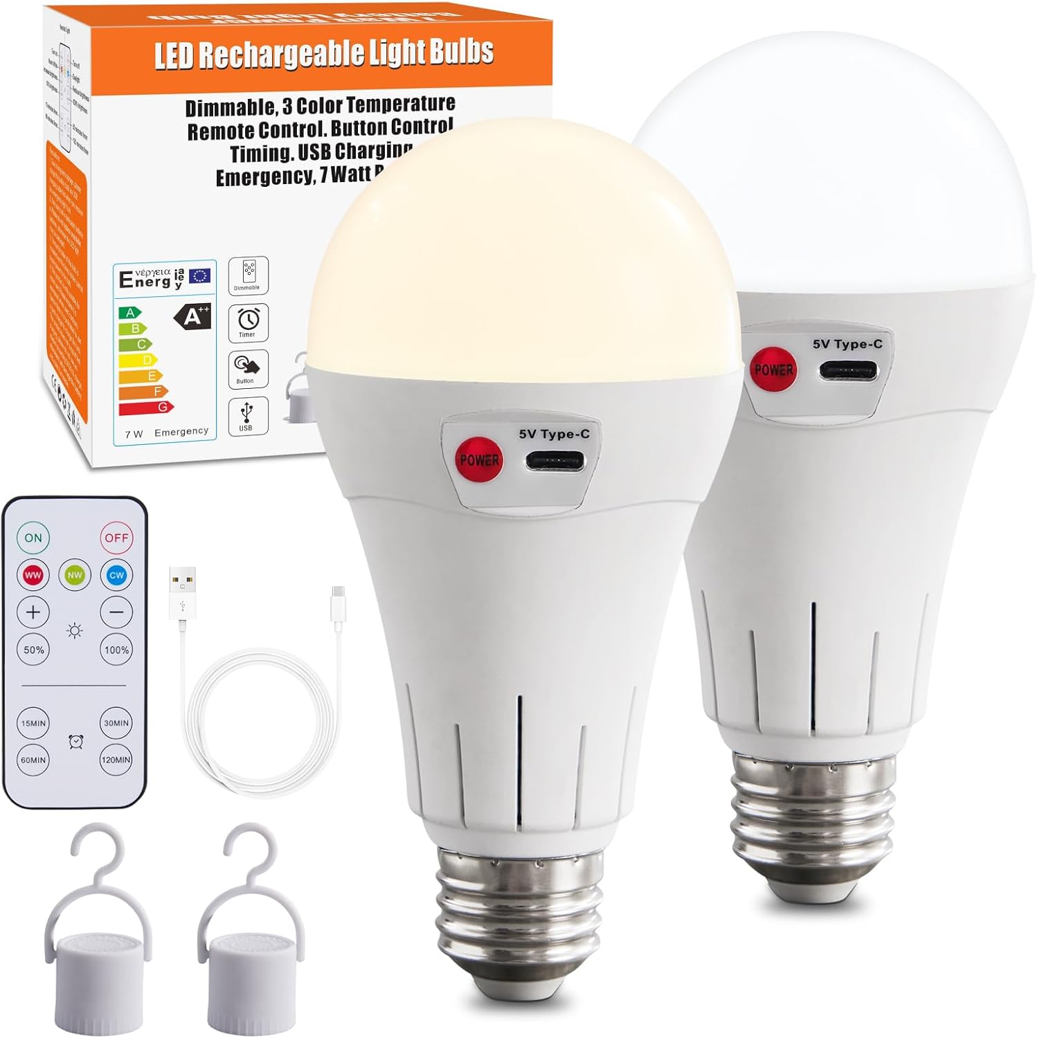 Powfloven Cordless Rechargeable Battery Operated Light Bulbs with ...