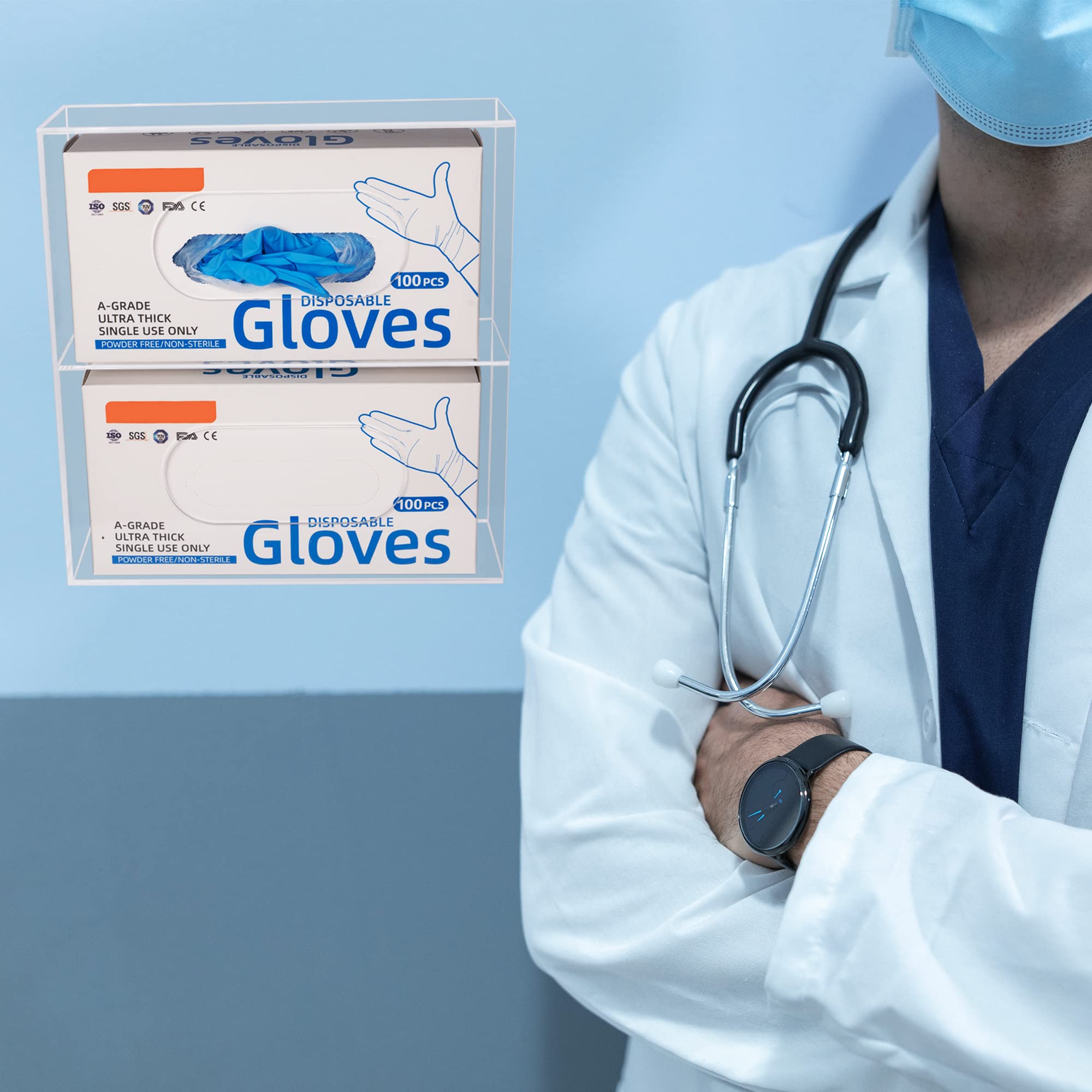 Aphbrada Glove Box Holder Dispenser Wall Mounted, Acrylic Double Gloves ...