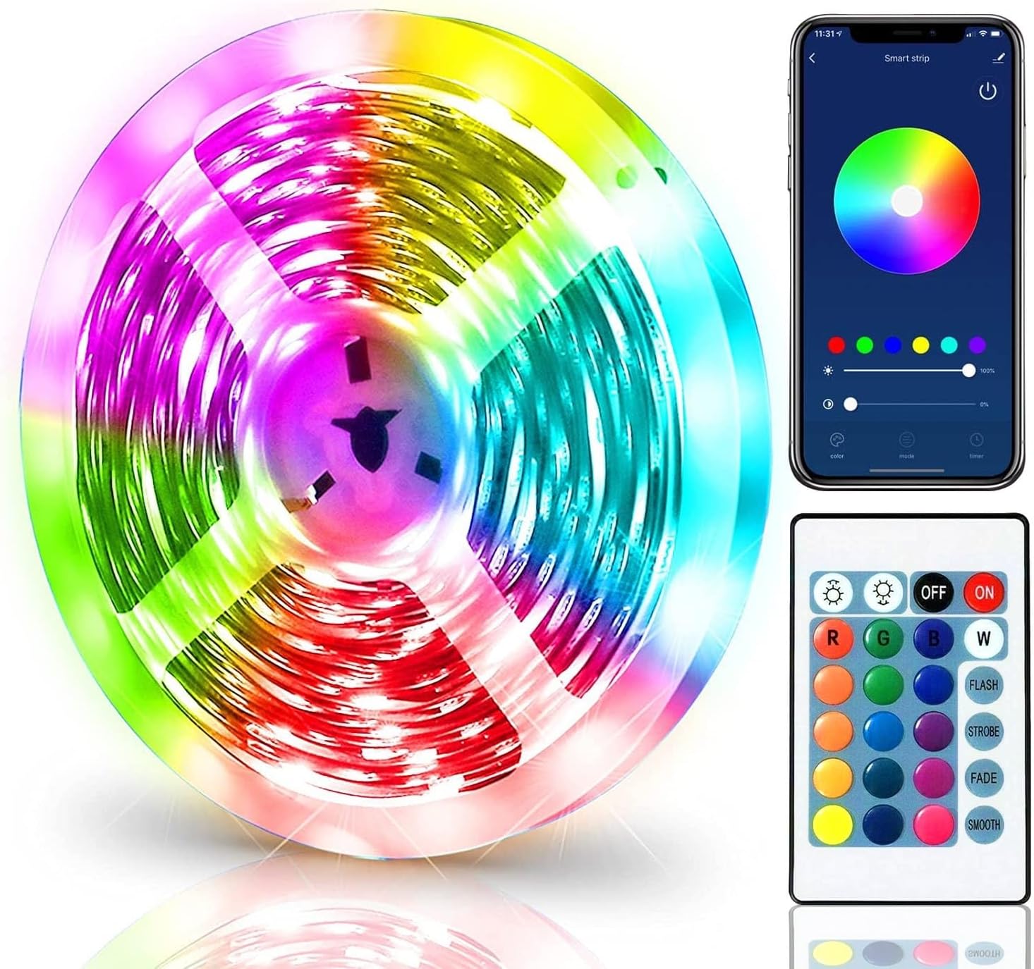 DSL Led Strip Lights 3M, Light Strips with Smart App Control Remote, 5050 RGB Music Sync Colour ...