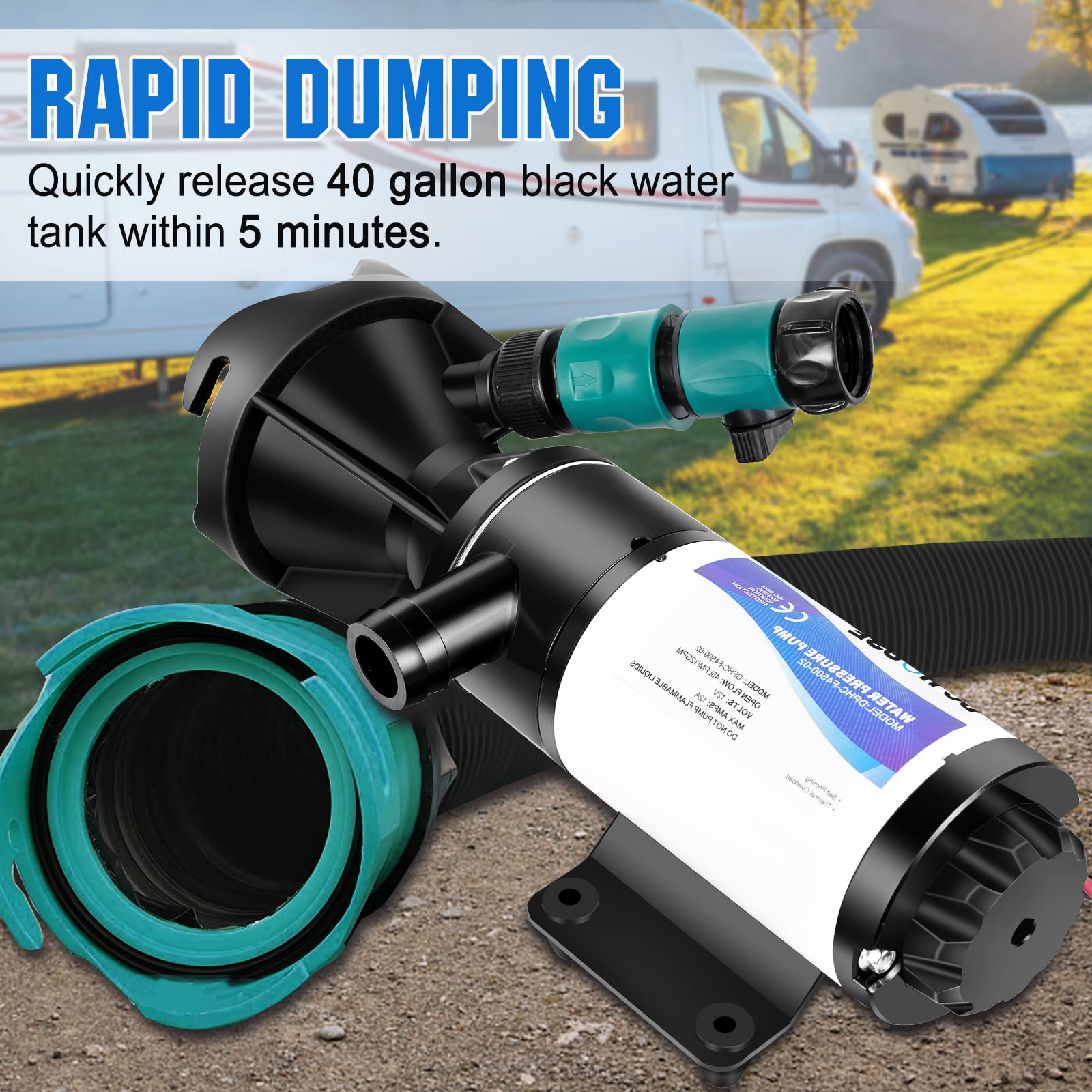 DC HOUSE RV Macerator Pump 12V 12 GPM, Portable Waste Water Pump with ...