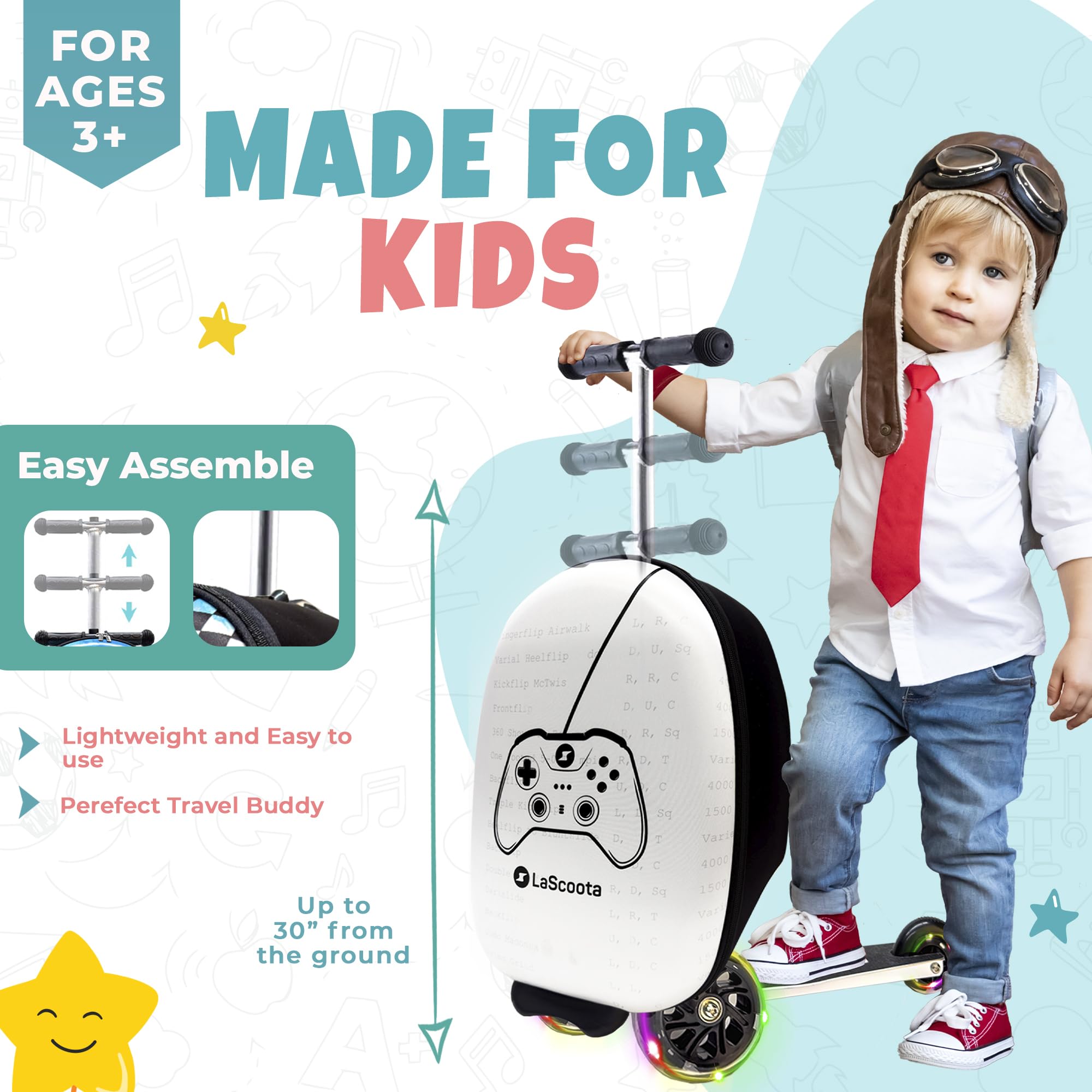 Lascoota Scooter Suitcase, Foldable Scooter Luggage For Kids ...