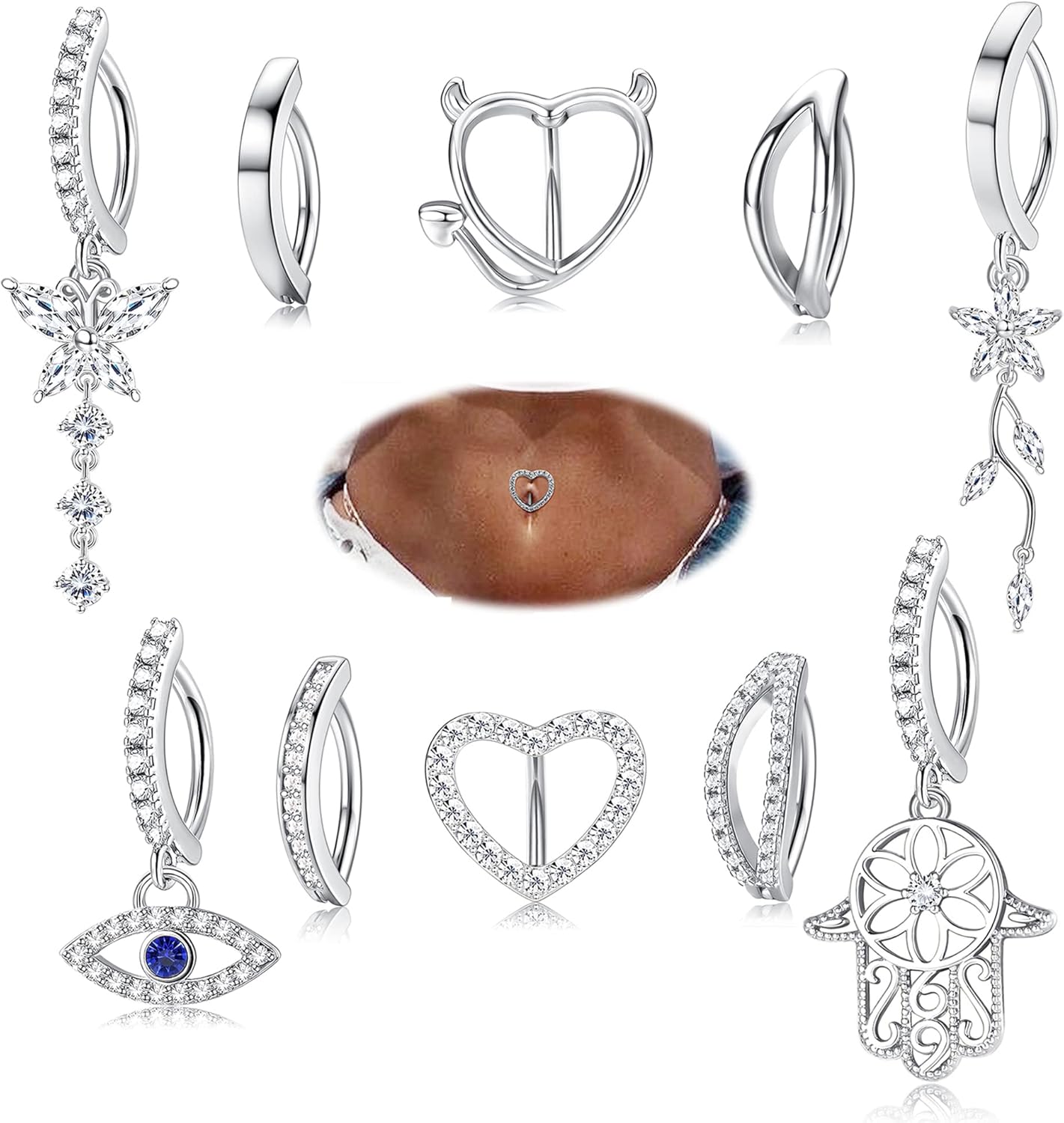 Amazon.com: ZELORES 10Pcs 14G Clicker Belly Button Rings for Women ...