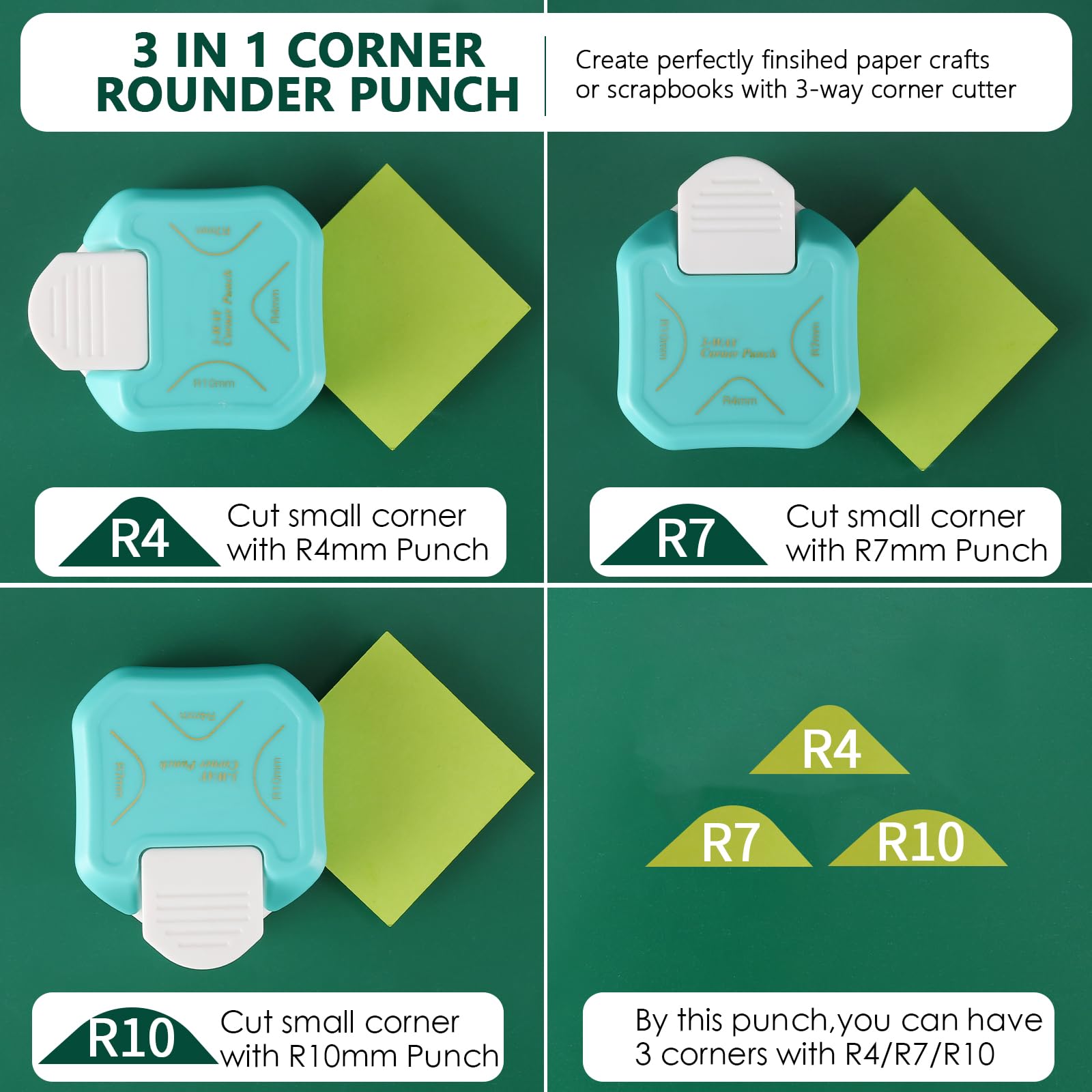 Snapklik.com : 3 In 1 Corner Rounder Punch, 4mm, 7mm, 10mm, 3 Way ...