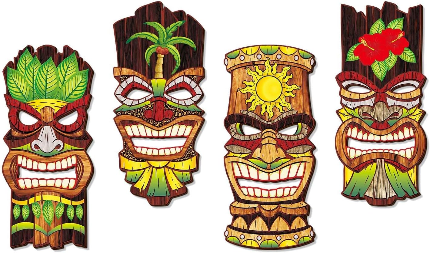 Amazon.com: CAKIROTS 4 Pcs Tiki Mask Wall Decor Polynesian Hawaiian ...