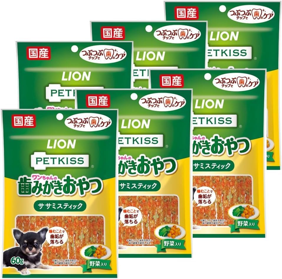 Amazon.co.jp: ライオン PETKISS ワンちゃんの歯みがきおやつ ササミスティック 野菜入り 60g×6個 まとめ買い LIONPET : ペット用品