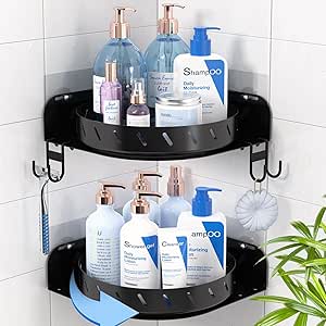 Amazon.com: 360°Rotating Corner Shower Caddy Shelf With 6 Hooks,2PACK Bathroom Lazy Susan Shower ...