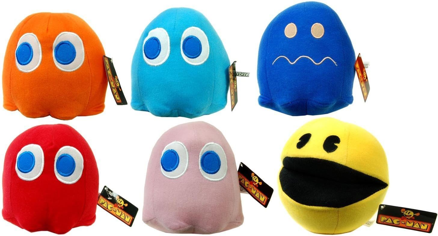 Pac-Man Plush Bundle (includes Pac-man & Orange, Cyan, Blue, Red & Pink ...