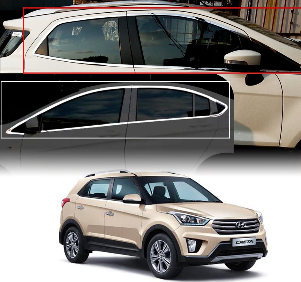 Auto Pearl Car Window Frame Chrome Trim Exterior Compatible with Creta ...