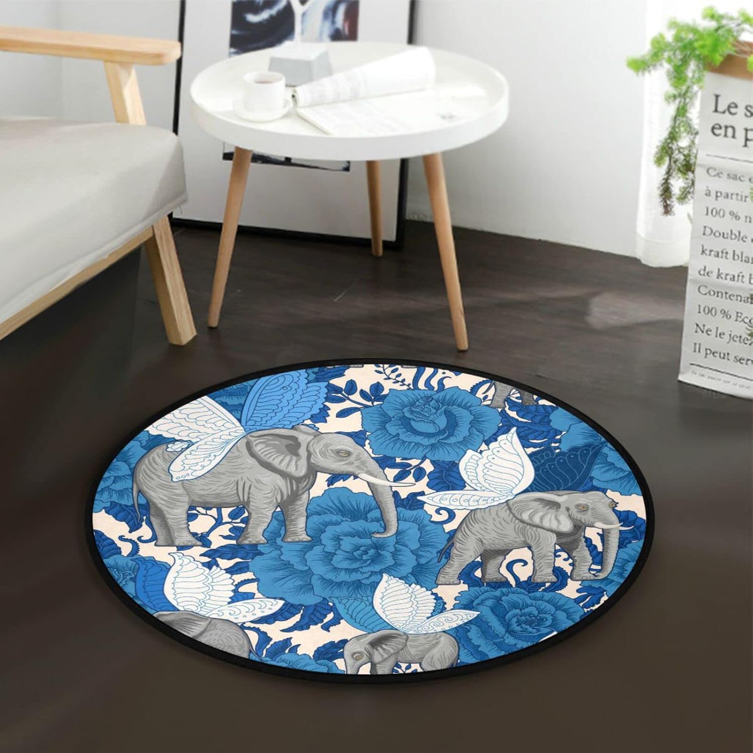 Amazon.com: Cute Elephant Butterfly Floral Area Rugs Round 3ft Washable ...