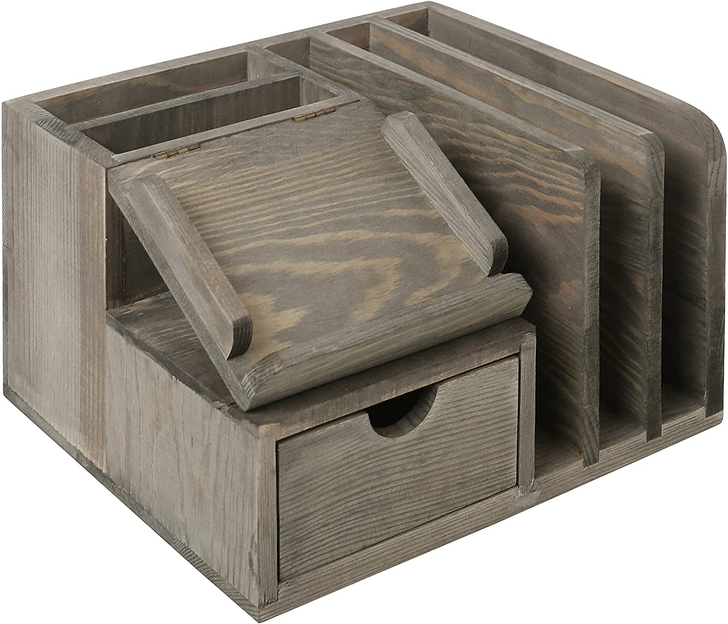 Watch Rustic Gray Wood Desktop Office Organizer with Sticky Note Pad ...