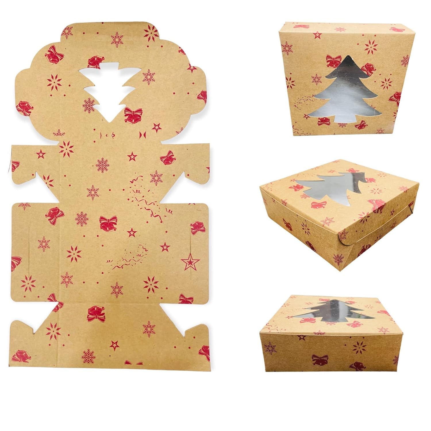 BAKEFY 20 pcs Christmas(6" x 6" x 2") Christmas Bakery Boxes Treat ...