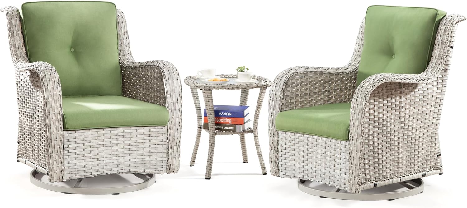 Amazon.com : MeetLeisure Outdoor Swivel Rocker Wicker Chairs Set of 3 ...