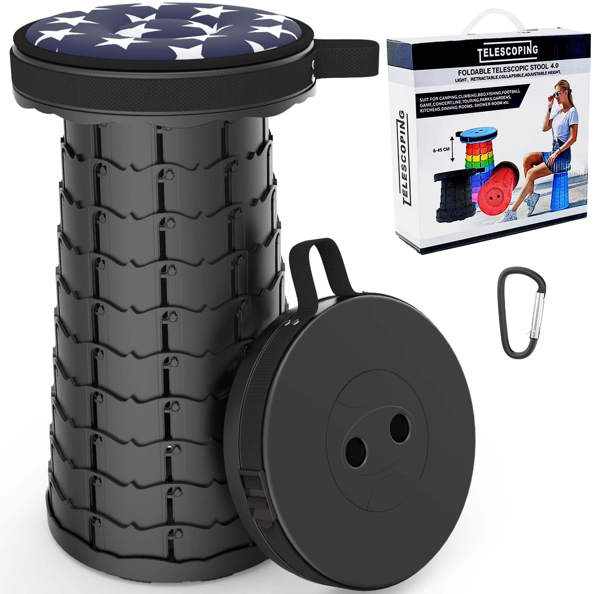 ALEVMOOM Telescoping Stool with Cushion,Telescopic Stool Travel Stool ...