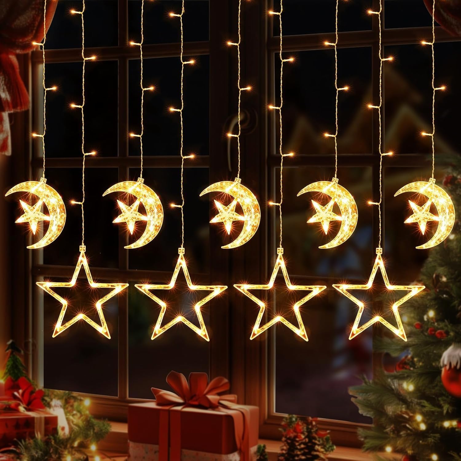Amazon.com: Quntis Star Christmas Window Lights, 76LED 9 Stars Battery ...