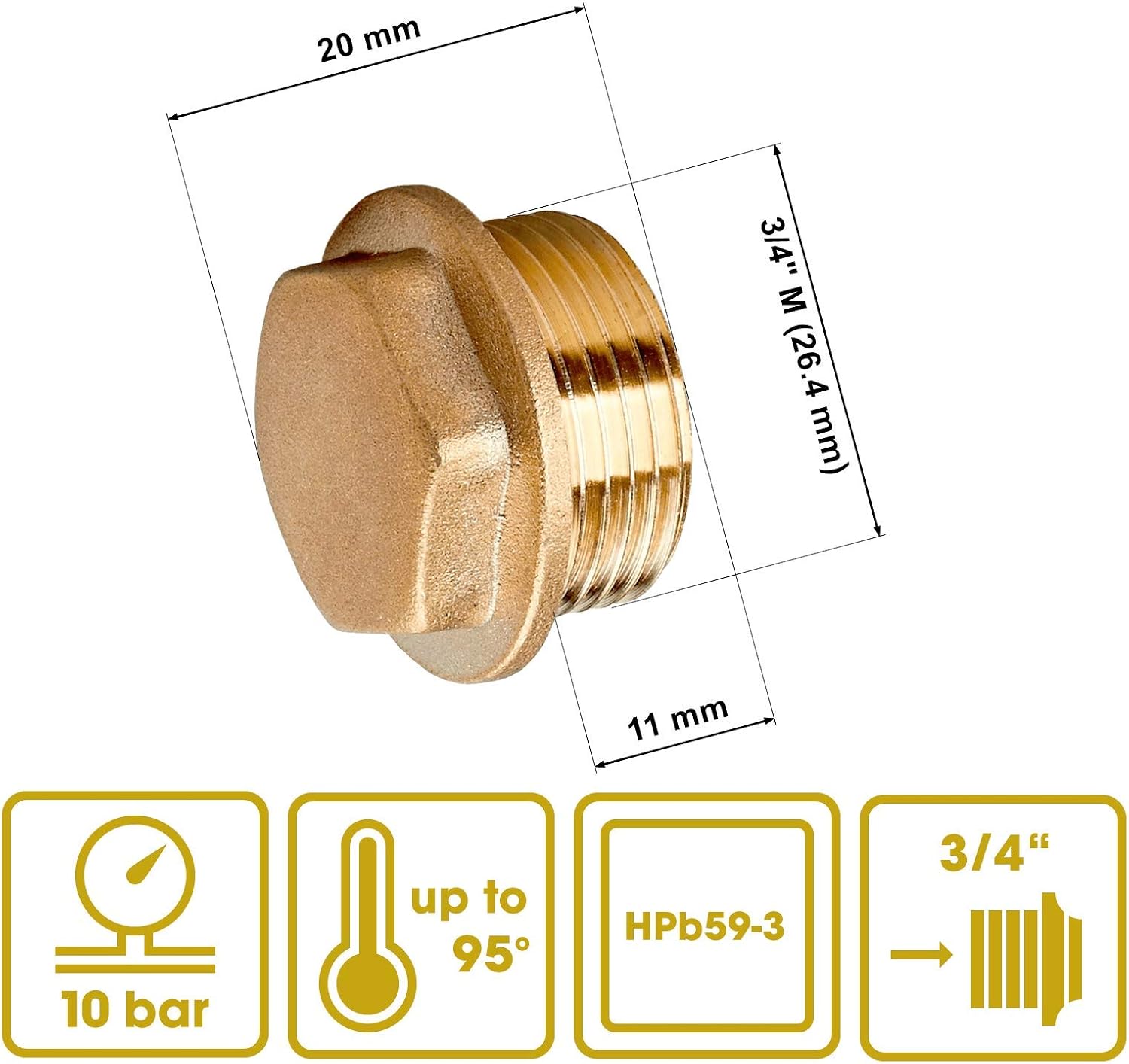 Brass HEX FLANGED Male Blanking Cap Stop END BSP 3/4″ – BigaMart
