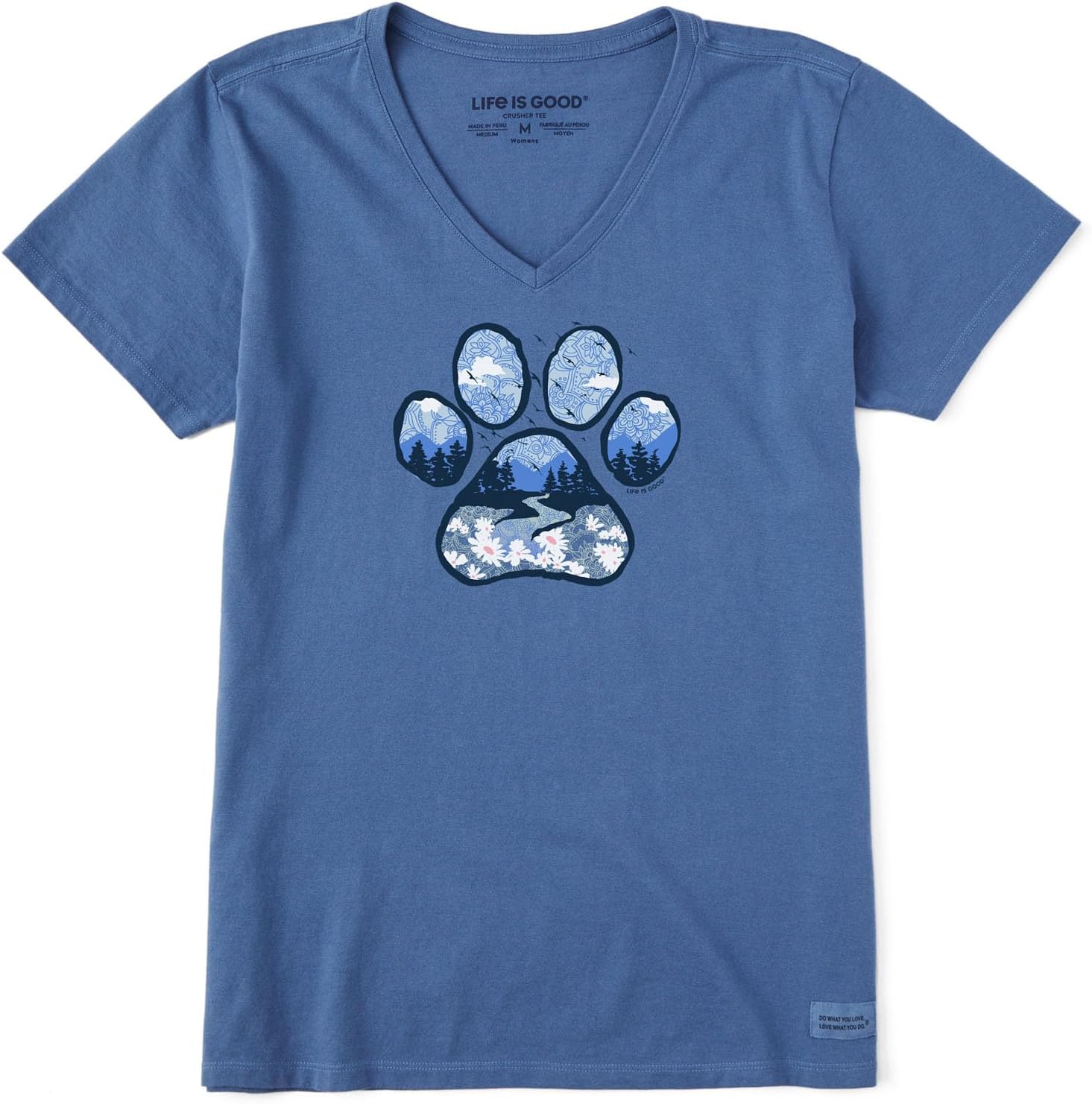 Life is Good - Womens Paw Landscape T-Shirt, Color Vintage Blue, Size ...