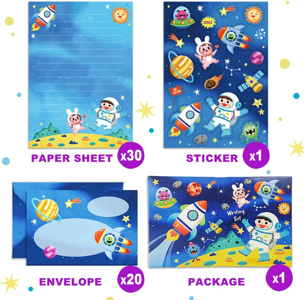 Space Stationary – Juego de papel y sobres para niños con forro para ...